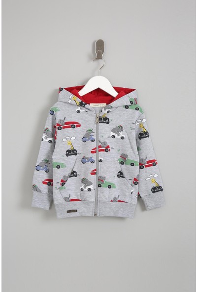 Barmy Kids 1.5-6 Yaş Arası Erkek Çocuk Araba Baskılı Kapüşonlu Fermuarlı Hırka - Gümüşi Melanj Barmy Kids 1.5-6 Yaş Arası Erkek Çocuk Araba Baskılı Kapüşonlu Fermuarlı Hırka - Gümüşi Melanj