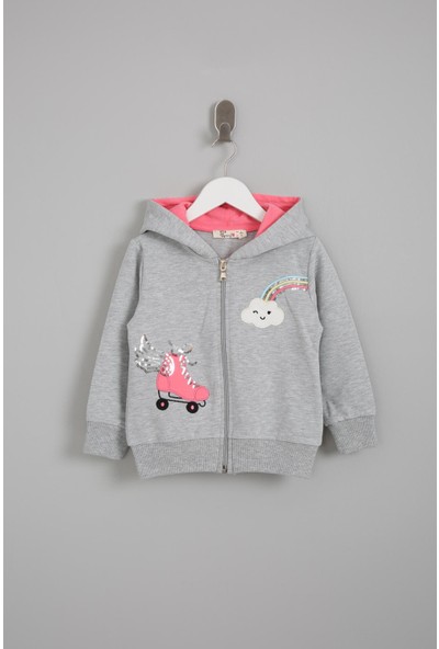 Barmy Kids 2-7 Yaş Arası Kız Çocuk Paten ve Bulut Nakışlı Pullu Kapüşonlu Fermuarlı Hırka - Gümüşi Melanj Barmy Kids 2-7 Yaş Arası Kız Çocuk Paten ve Bulut Nakışlı Pullu Kapüşonlu Fermuarlı Hırka - Gümüşi Melanj