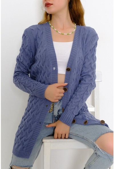 Peaces Store Düğmeli Triko Hırka Indigo - 281.1577. Peaces Store Düğmeli Triko Hırka Indigo - 281.1577.
