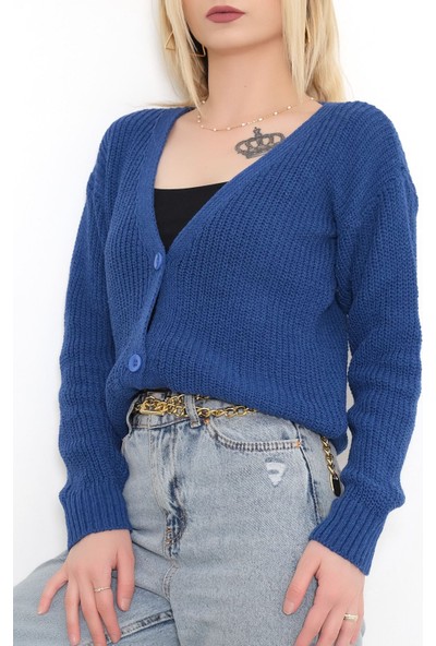 Peaces Store Düğmeli Selanik Hırka Saks - 7653.1319. Peaces Store Düğmeli Selanik Hırka Saks - 7653.1319.