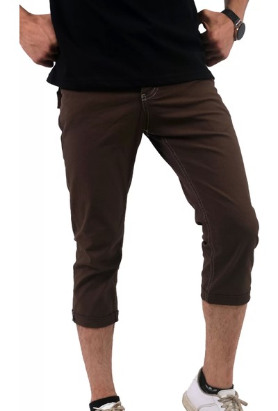 Erkek Diz Altı Sportwear Kahverengi Keten Kapri-10