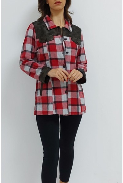 Atsy Büyük Beden Deri Desenli Oduncu Ceket Kırmızı Atsy Büyük Beden Deri Desenli Oduncu Ceket Kırmızı