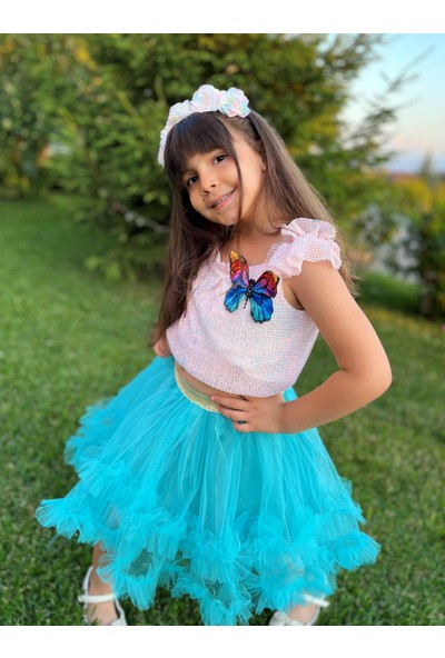 Hilal Akıncı Kids Kız Çocuk Kelebek Armalı Pullu Crop Bluz Tütü Etek Ikili Takım Hilal Akıncı Kids Kız Çocuk Kelebek Armalı Pullu Crop Bluz Tütü Etek Ikili Takım