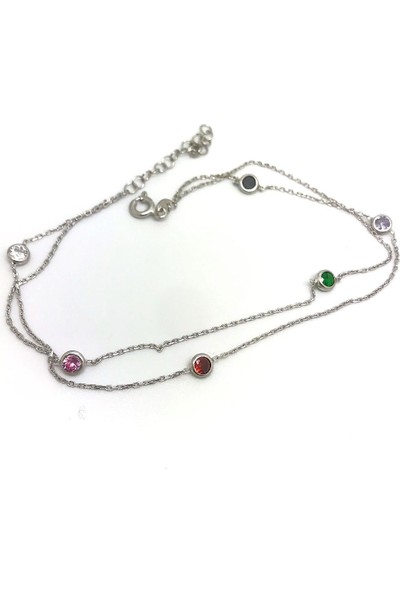 Erer Gümüş Gümüş Çift Zincirli Renkli Taşlı Halhal NZ1R2 Erer Gümüş Gümüş Çift Zincirli Renkli Taşlı Halhal NZ1R2