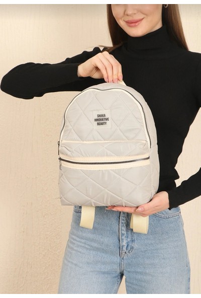 Essente Kadın Sırt Sedef Beyazı 2 Bölmeli Kapitoneli Çanta