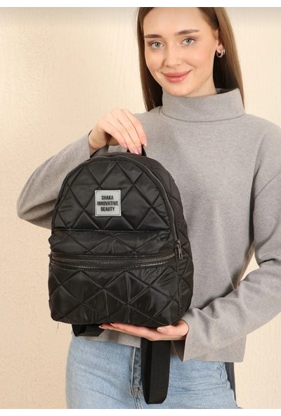 Essente Kadın Sırt Siyah 2 Bölmeli Kapitoneli Çanta