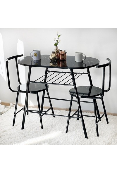Güzelkan Madeni Eşya Mutfak Masa Sandalye Takımı 2 Kişilik Masa Sandalye Seti Siyah 1101