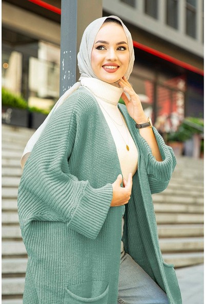 İlkimay Eftalya Çift Cepli Uzun Triko Tesettür Hırka 329 - Mint İlkimay Eftalya Çift Cepli Uzun Triko Tesettür Hırka 329 - Mint