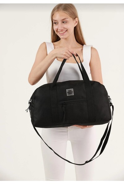 Essente Unisex Siyah Önü Cepli Uzun Askılı Seyahat Fitnes Spor Çantası