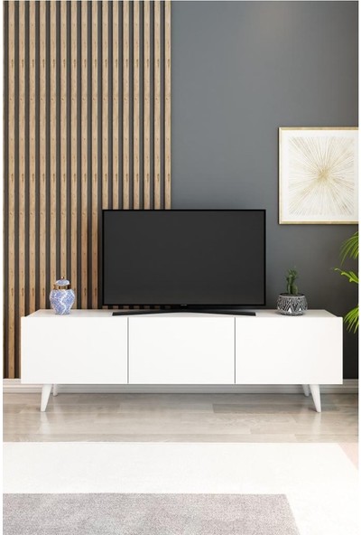Onl Tv Ünitesi 150 cm 3 Kapaklı Mdf Tv Sehpası Beyaz