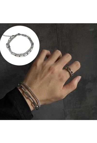 FullControl Erkek Gümüş Kaplama Unisex 2'li Zincir Bileklik FullControl Erkek Gümüş Kaplama Unisex 2'li Zincir Bileklik