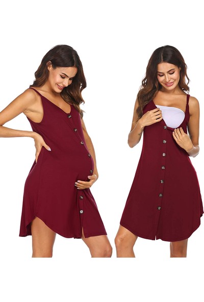 Hoturkey Askılı Hamile Elbisesi - Koyu Kırmızı (Yurt Dışından) Hoturkey Askılı Hamile Elbisesi - Koyu Kırmızı (Yurt Dışından)