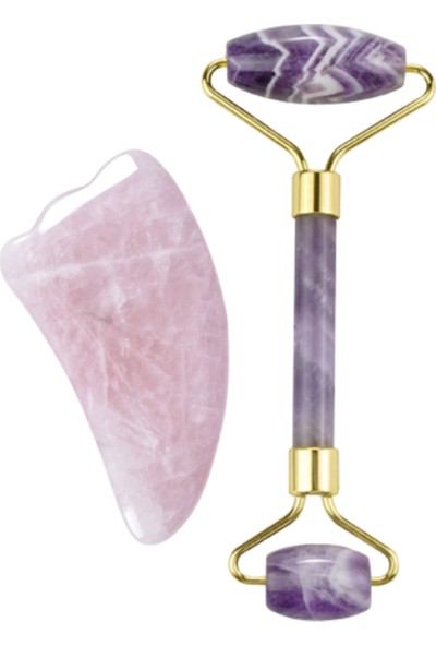 Efsoon Organics Ametist Doğal Taşı Roller ve Pembe Kuvars Doğal Taşı Kaz Ayağı Gua Sha Masaj Takımı Efsoon Organics Ametist Doğal Taşı Roller ve Pembe Kuvars Doğal Taşı Kaz Ayağı Gua Sha Masaj Takımı