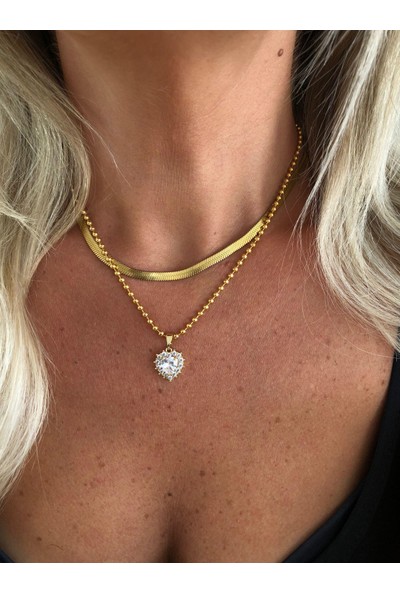 Rossetto Shoes Rs Çelik İtalyan Yassı Zincir ve Altın Kaplama Kalpli 2'li Kolye Set Rossetto Shoes Rs Çelik İtalyan Yassı Zincir ve Altın Kaplama Kalpli 2'li Kolye Set