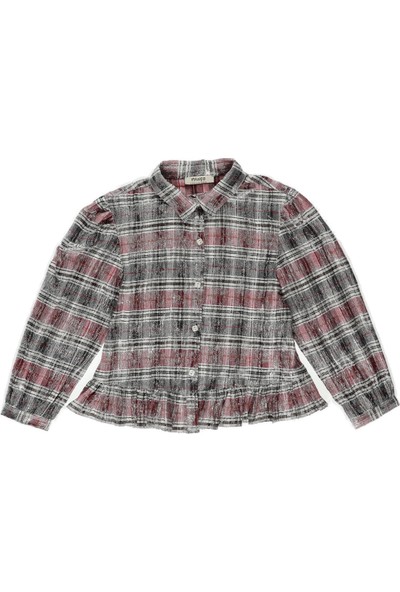 Panço Kız Çocuk Fırfır Detaylı Kareli Gömlek Panço Kız Çocuk Fırfır Detaylı Kareli Gömlek