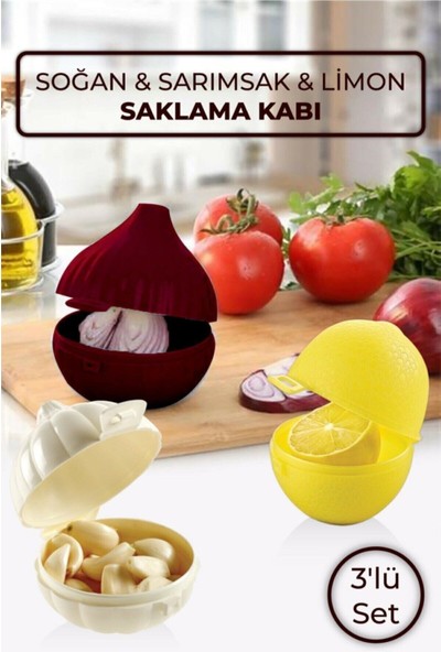 Vienev 3'lü Set Soğan Sarımsak Limon Saklama Kabı Vienev 3'lü Set Soğan Sarımsak Limon Saklama Kabı