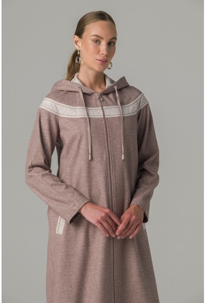 Olcay Fermuarlı Garni Detaylı Kalın Örme Astarsız Kap Vizon 6279