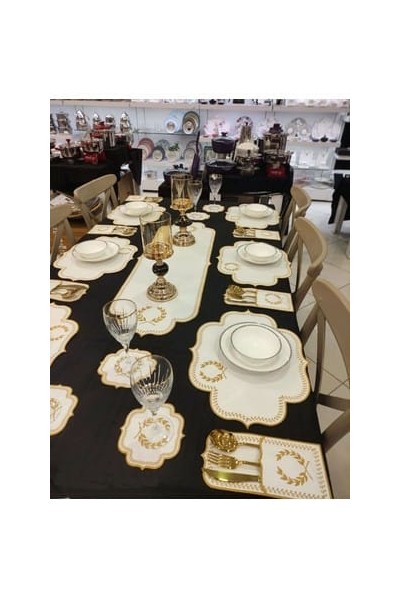 Hifa Amerikan Servis ve Runner Seti 8 Kişilik (25 PARÇA) (BEYAZ-GOLD) Hifa Amerikan Servis ve Runner Seti 8 Kişilik (25 PARÇA) (BEYAZ-GOLD)