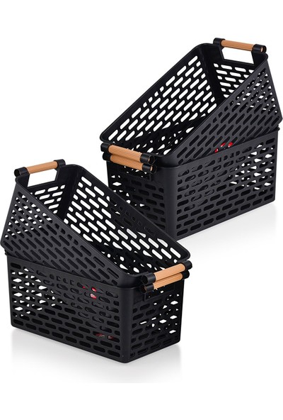 Black Leg Buzdolabı Düzenleyici Siyah , Ahşap Saplı Plastik Düzenleyici Sepet 2 Adet Black Leg Buzdolabı Düzenleyici Siyah , Ahşap Saplı Plastik Düzenleyici Sepet 2 Adet