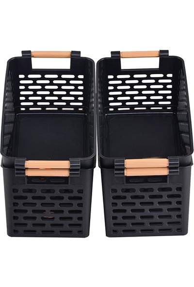 Black Leg Buzdolabı Düzenleyici Siyah , Ahşap Saplı Plastik Düzenleyici Sepet 3'lü Black Leg Buzdolabı Düzenleyici Siyah , Ahşap Saplı Plastik Düzenleyici Sepet 3'lü