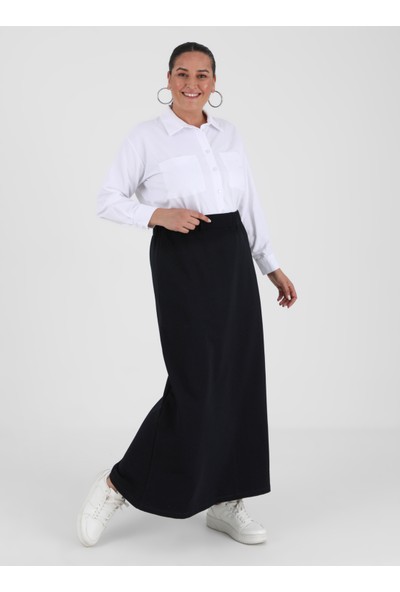 Alia Büyük Beden Beli Lastikli Etek - Lacivert - Alia