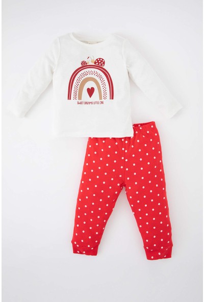 DeFacto Kız Bebek Regular Fit Puantiye Bisiklet Yaka Uzun Kollu 2'li Ribana Pijama Y6569A222WN DeFacto Kız Bebek Regular Fit Puantiye Bisiklet Yaka Uzun Kollu 2'li Ribana Pijama Y6569A222WN