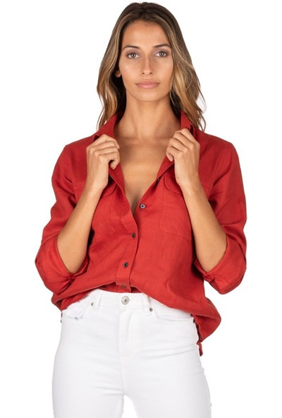 Piola Club Relax Fit Linen Keten Kırmızı Kadın Gömlek Piola Club Relax Fit Linen Keten Kırmızı Kadın Gömlek