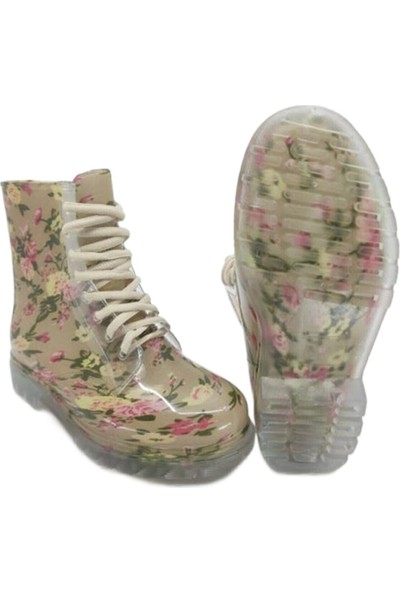 Kkdstock Yağmur Çizmesi Su Geçirmez Çiçekli