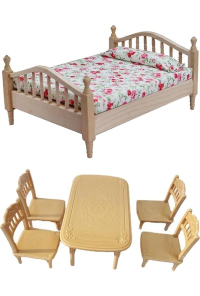 Newdv 1/12 Dollhouse Yemek Masası Sandalye Çocuklar Için Mini Çift Kişilik Yatak Modeli (Yurt Dışından) Newdv 1/12 Dollhouse Yemek Masası Sandalye Çocuklar Için Mini Çift Kişilik Yatak Modeli (Yurt Dışından)