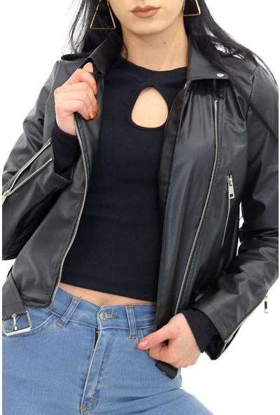 Vicuna Kemerli Deri Ceket Siyah Vicuna Kemerli Deri Ceket Siyah