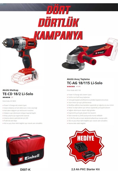 Eınhell Akülü 4 Lü Set Eınhell Akülü 4 Lü Set