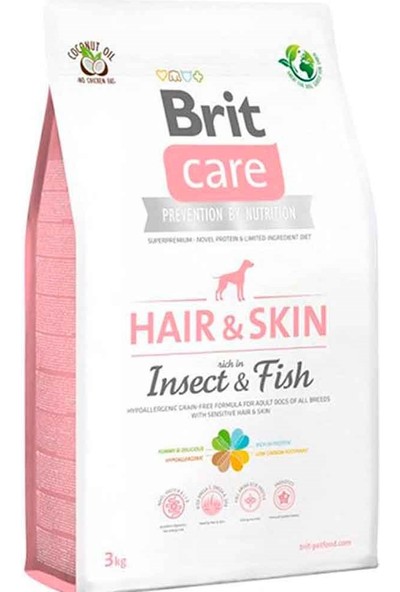 Brit Care Hair Skin Böcekli ve Balıklı Hipoalerjenik Köpek Maması 3 kg Brit Care Hair Skin Böcekli ve Balıklı Hipoalerjenik Köpek Maması 3 kg