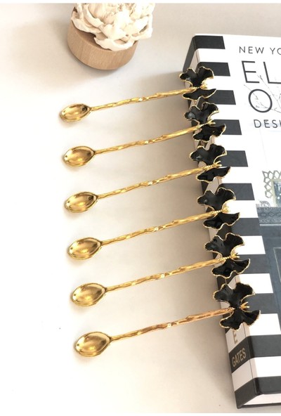 Arvale Altın Kelebek 6'lı Çay Kaşığı -Siyah