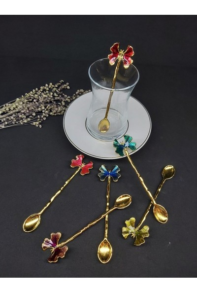 Arvale Altın Kelebek 6'lı Çay Kaşığı - Renkli