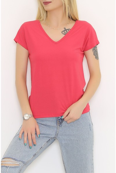 Amara Ön Arka V Yaka Bluz Fuşya - 2412.555. Amara Ön Arka V Yaka Bluz Fuşya - 2412.555.