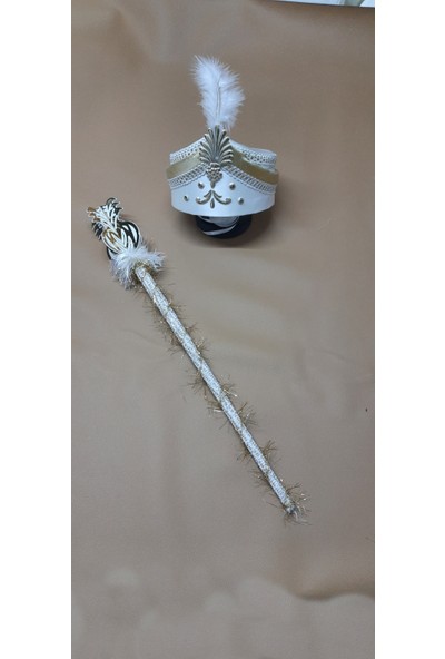 Sünnet Şapkası (Krem Gold) ve Asa Seti