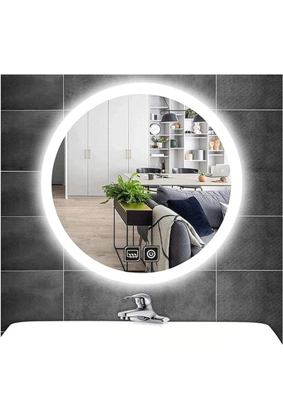 DNR 75 Cm Buğu Yapmayan Dokunmatik Tuşlu Kumlamalı Beyaz Ledli Yuvarlak Banyo Aynası DNR 75 Cm Buğu Yapmayan Dokunmatik Tuşlu Kumlamalı Beyaz Ledli Yuvarlak Banyo Aynası