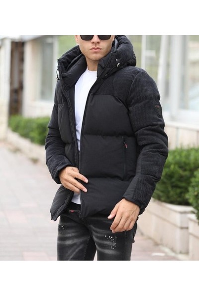 İnpool Erkek Kadife Detay Kışlık Şişme Mont