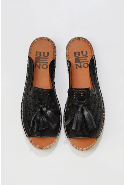Bueno Shoes Siyah Deri Kadın Düz Terlik