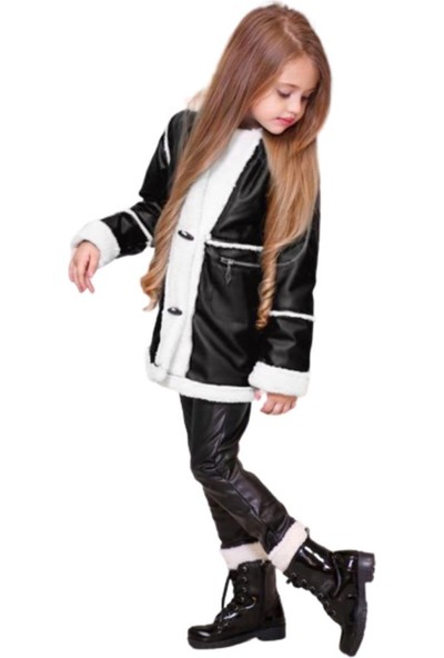 Riccotarz Kız Çocuk Peluş Detaylı Ceketli Deri Siyah Taytlı Takım Riccotarz Kız Çocuk Peluş Detaylı Ceketli Deri Siyah Taytlı Takım