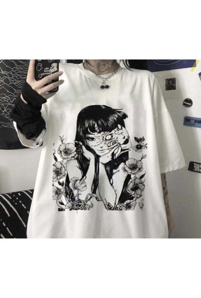 Daily Fashion Harajuku Gothic Girl Flowers Beyazz (Unisex) T-Shirt Daily Fashion Harajuku Gothic Girl Flowers Beyazz (Unisex) T-Shirt