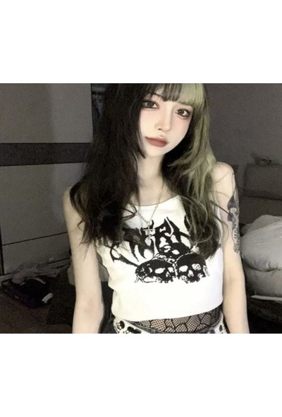 Daily Fashion Harajuku Fashion Eternal Skulls Beyaz Askılı Kadın T-Shirt Daily Fashion Harajuku Fashion Eternal Skulls Beyaz Askılı Kadın T-Shirt