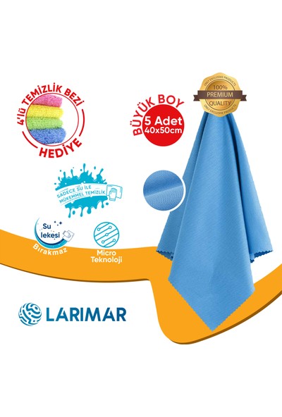 Larimar 5 Adet Mikrofiber Sihirli Cam ve Ayna Temizlik Bezi 40 x 50 cm + 4 Adet Genel Temizlik Bezi Larimar 5 Adet Mikrofiber Sihirli Cam ve Ayna Temizlik Bezi 40 x 50 cm + 4 Adet Genel Temizlik Bezi