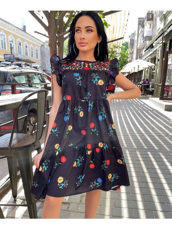 Butik Madame Zara Model Ön Roba Nakışlı Poplin Elbise Siyah Fiyatı