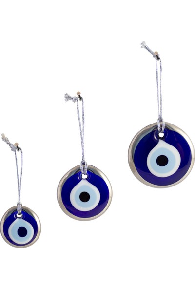 Ebsem Gümüş Yaldız Kaplamalı Cam Nazar Boncuğu Duvar Süsü Hediyelik