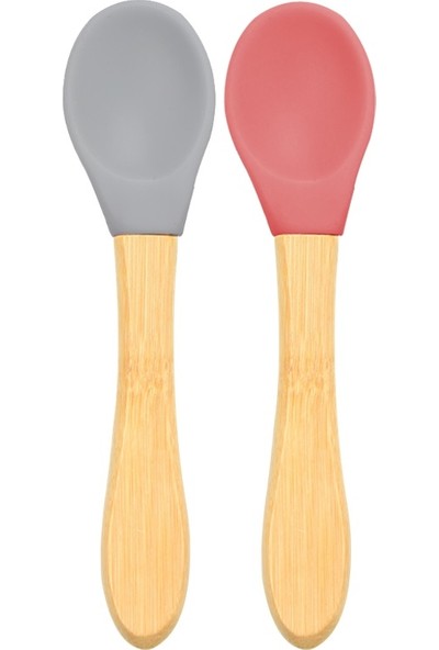 OiOi Bambu Saplı Silikon Kaşık 2'li Gri - Bordo OiOi Bambu Saplı Silikon Kaşık 2'li Gri - Bordo