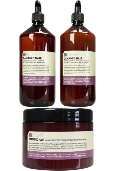 Insight Damaged Hair Onarıcı Şampuan 900ML+KREM 900ML+MASKE 500ML Insight Damaged Hair Onarıcı Şampuan 900ML+KREM 900ML+MASKE 500ML