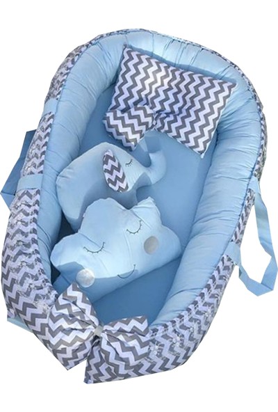 Jaju Baby Nest Gri - Mavi Desenli 5 Parça Babynest Set Jaju Baby Nest Gri - Mavi Desenli 5 Parça Babynest Set