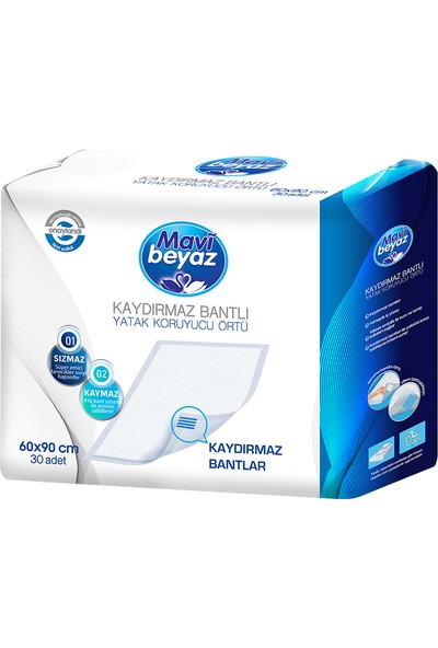 Mavi Beyaz Hasta Altı Bezi Serme Kaydırmaz Yatak Koruyucu 90X60 30'lu Mavi Beyaz Hasta Altı Bezi Serme Kaydırmaz Yatak Koruyucu 90X60 30'lu