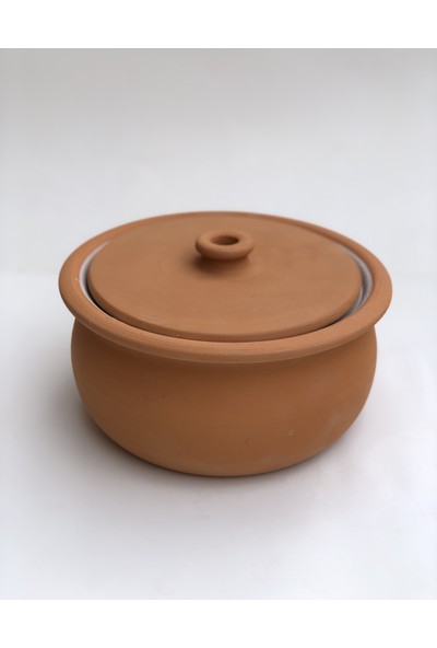 Topsan Doğal Toprak Güveç Tencere Küçük Boy - Beyaz Sırlı